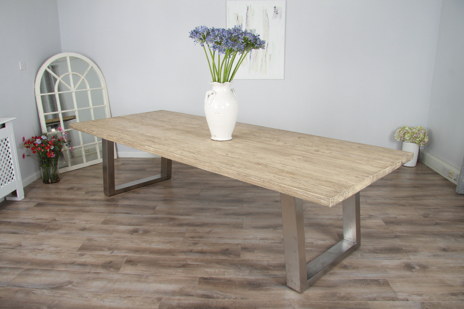 3m Reclaimed Pine Industrial Chic Table - Stainless Steel Legs ...