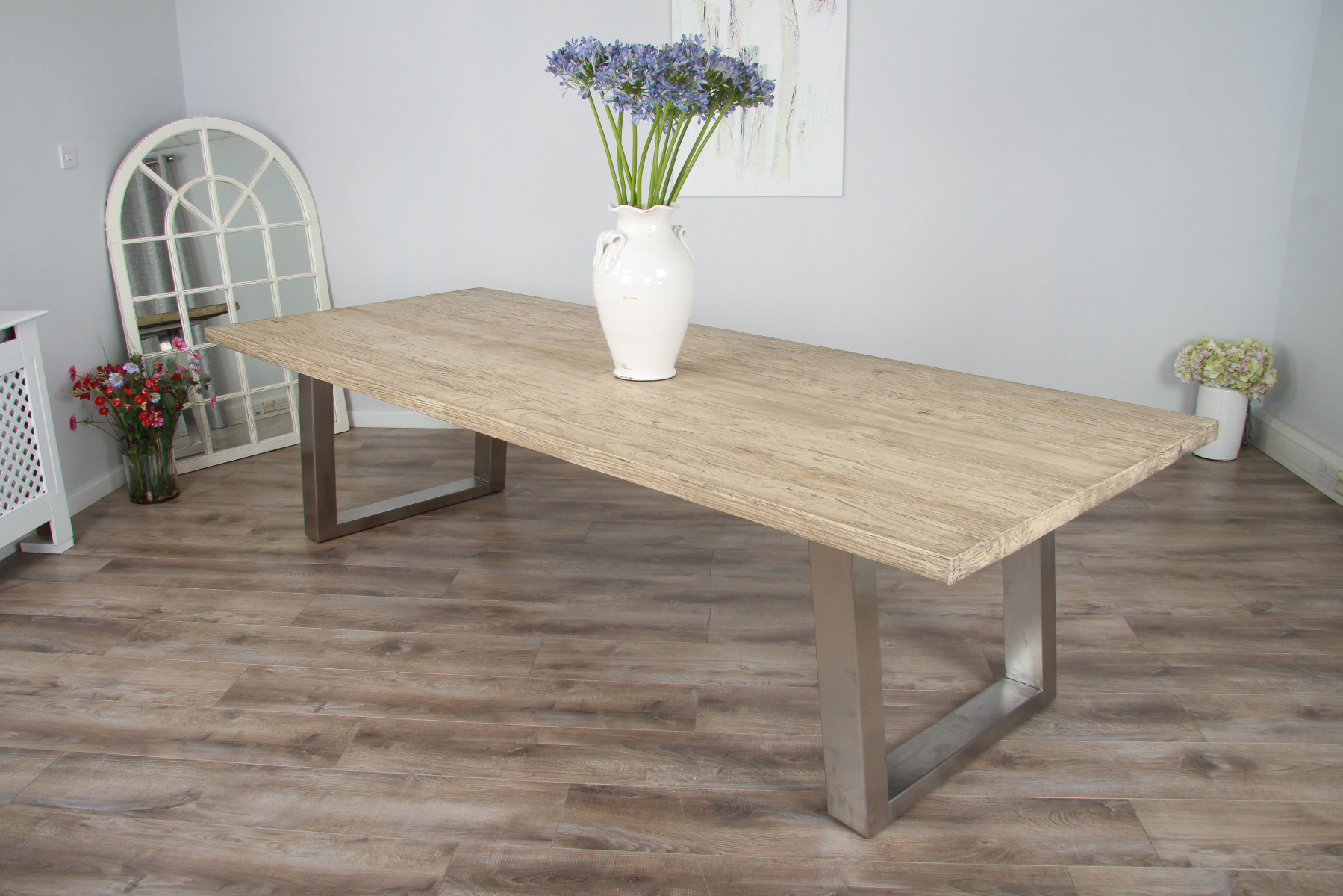 3m Reclaimed Pine Industrial Chic Table - Stainless Steel Legs ...