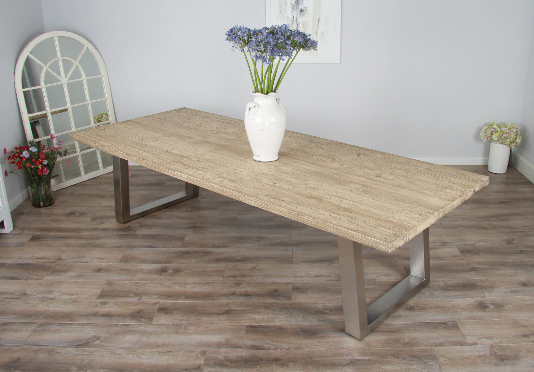 3m Reclaimed Pine Industrial Chic Table - Stainless Steel Legs ...