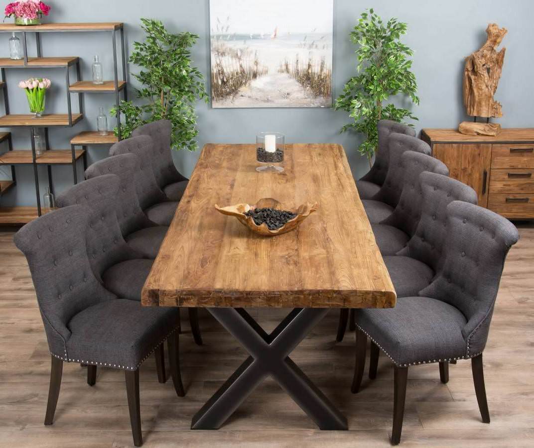 3m Reclaimed Teak Urban Fusion Dining Table with 10 Windsor Ring Back ...