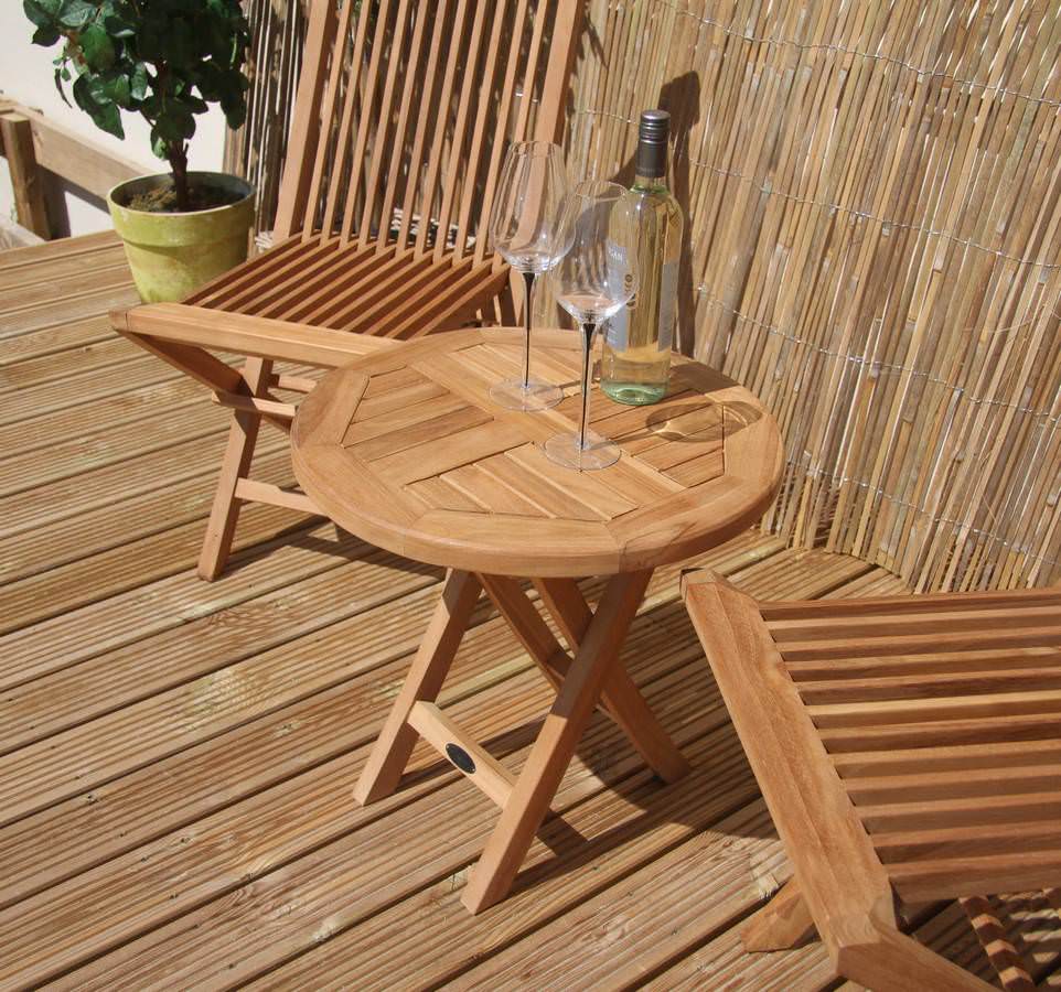 50cm Teak Circular Folding Side Table - Sustainable Furniture
