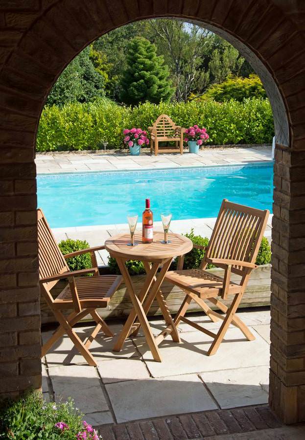 60cm Teak Circular Folding Table with 2 Kiffa Folding Chairs ...