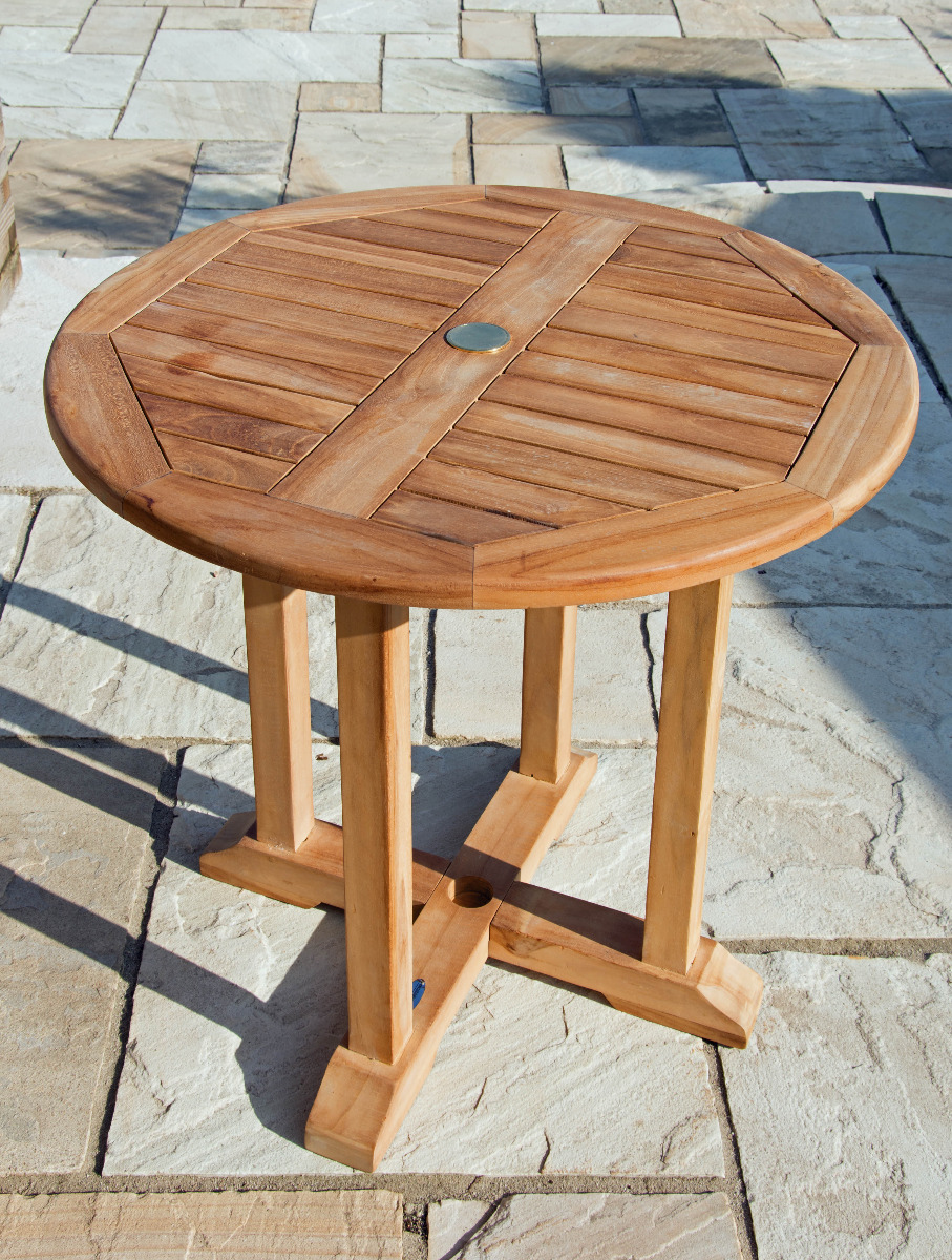 80cm Teak Circular Pedestal Table with 2 Kiffa Folding Chairs ...