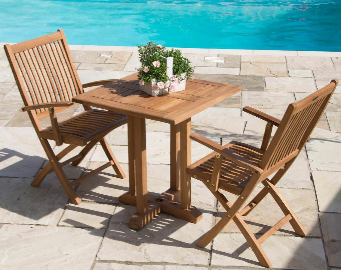 70cm Square Pedestal Teak Garden Table with 2 or 4 Kiffa Armchairs ...