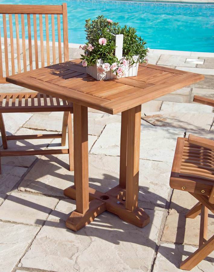 70cm Square Pedestal Teak Garden Table with 2 or 4 Kiffa Armchairs ...