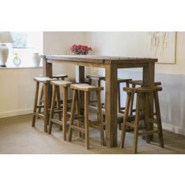 2m Rustic Character Bar Table with 8 Teak Bar Stools - Sustainable ...