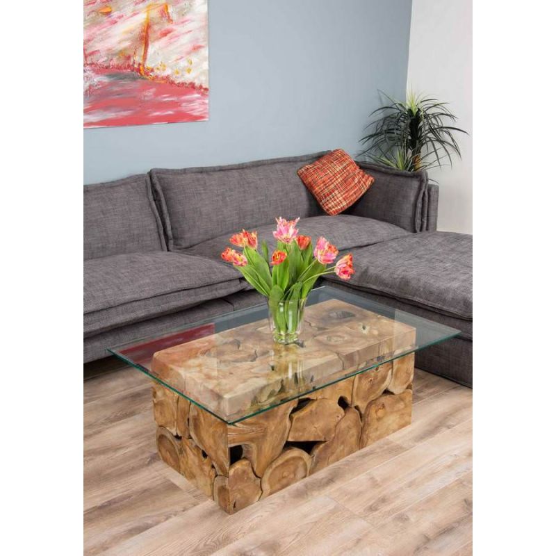 1.2m Reclaimed Teak Root Oval Coffee Table - Sustainable Furniture