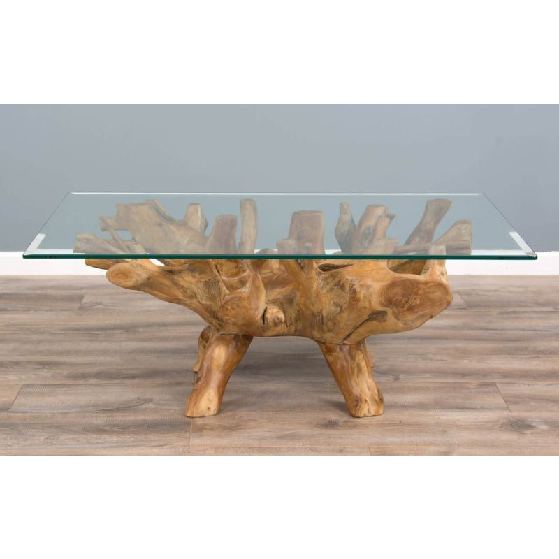 1.2m Reclaimed Teak Root Oval Coffee Table - Sustainable Furniture