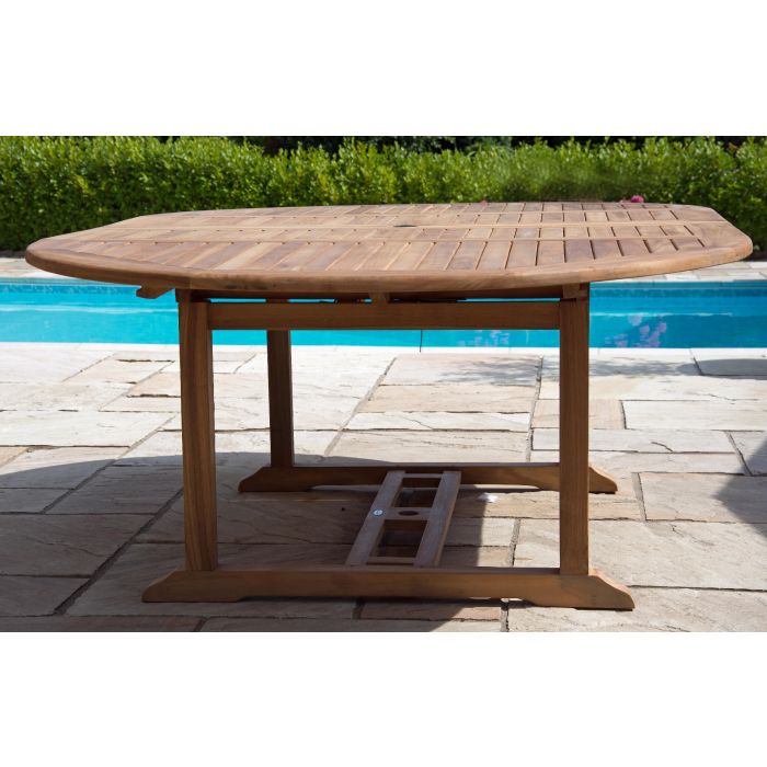 1.5m x 1.5m - 2.3m Teak Circular Double Extending Table with 10 Kiffa ...