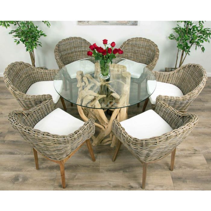 1.2m Java Root Circular Dining Table with 4 or 6 Scandi Armchairs ...