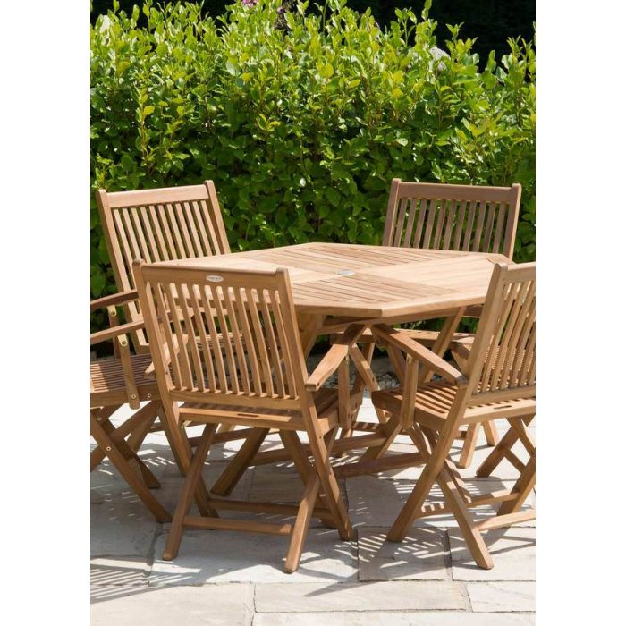 1.2m Teak Hexagonal Folding Table with 6 Kiffa Folding Armchairs ...