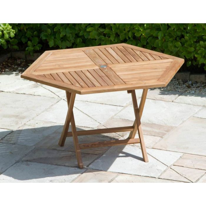 1.2m Teak Hexagonal Folding Table with 6 Marley Chairs - Sustainable ...