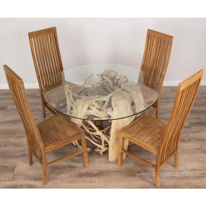 1.2 Java Root Circular Dining Table with 4 Vikka Chairs - Sustainable ...