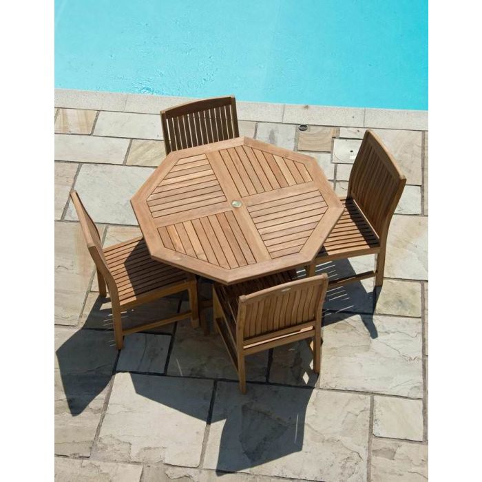 1.2m Teak Octagonal Folding Table with 4 Marley Chairs - Sustainable ...