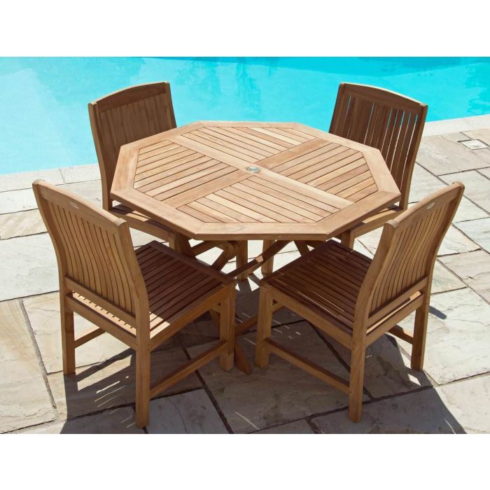 1.2m Teak Octagonal Folding Table with 4 Marley Chairs - Sustainable ...