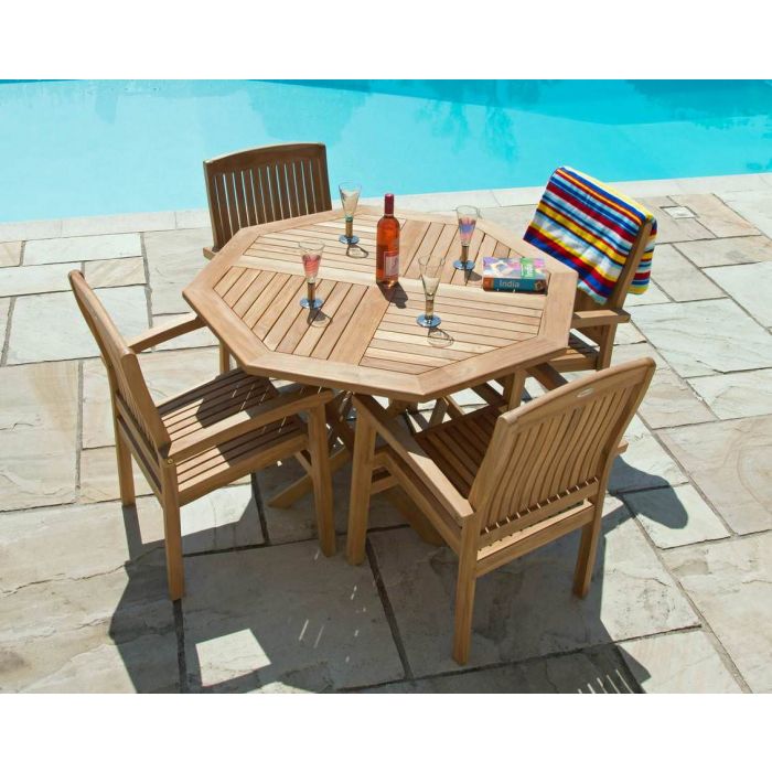 1.2m Teak Octagonal Folding Table with 4 Marley Chairs - Sustainable ...