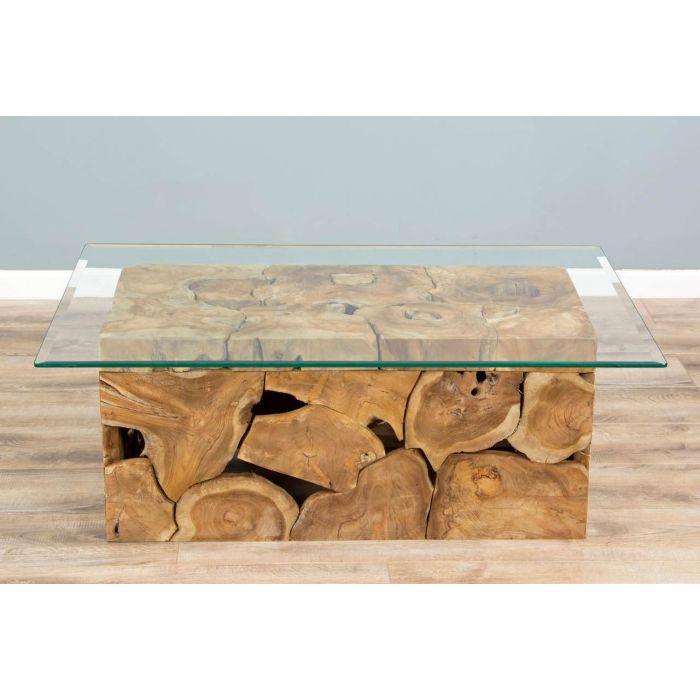1.2m Reclaimed Teak Root Rectangular Block Coffee Table - Sustainable ...