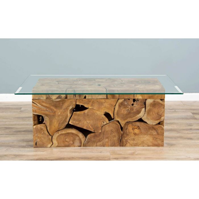 1.2m Reclaimed Teak Root Rectangular Block Coffee Table - Sustainable ...