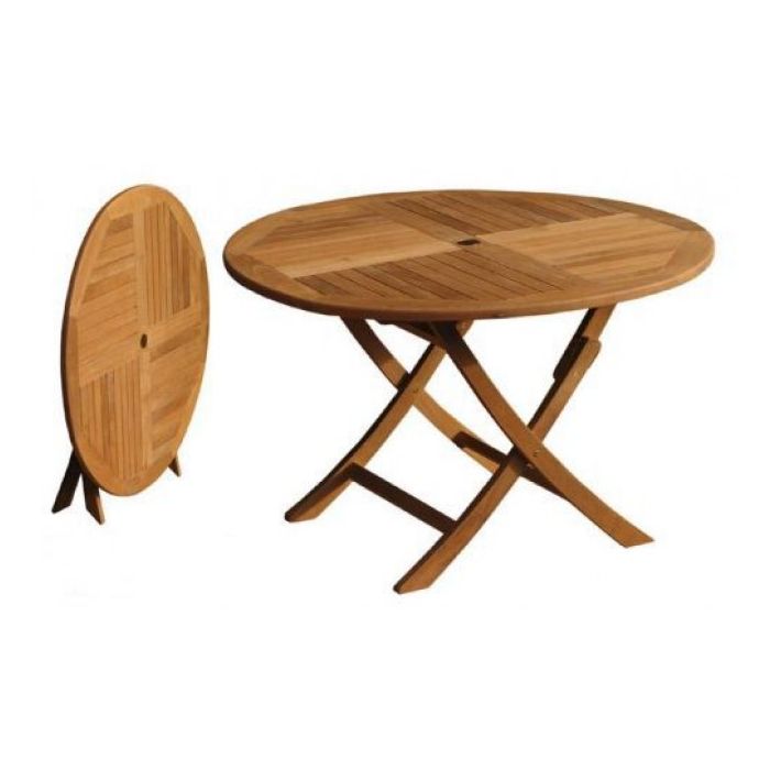 1.2m Teak Circular Folding Table with 6 Classic Folding Chairs ...