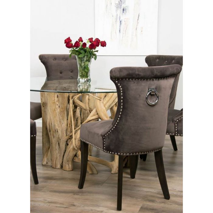 1.5m Java Root Dining Table with 6 Velveteen Ring Back Dining Chairs ...