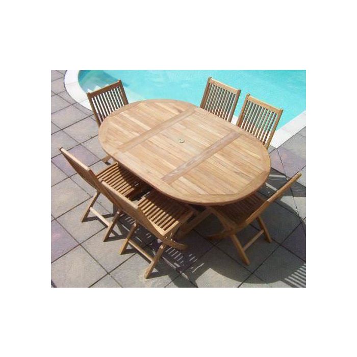 1.2m x 1.2m - 1.8m Teak Circular Extending Table with 6 Kiffa Folding ...