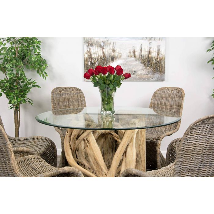 1.2m Java Root Circular Dining Table with 4 or 6 Stackable Zorro Chairs ...
