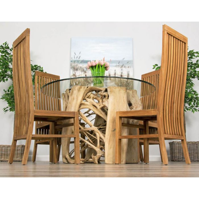 1.2 Java Root Circular Dining Table with 4 Vikka Chairs - Sustainable ...