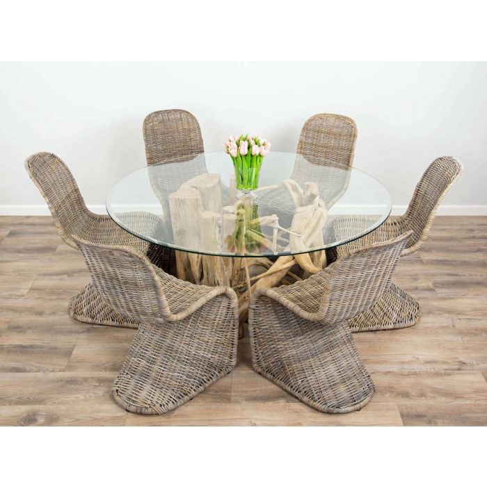 1.5m Java Root Dining Table with 6 Stackable Zorro Chairs - Sustainable ...
