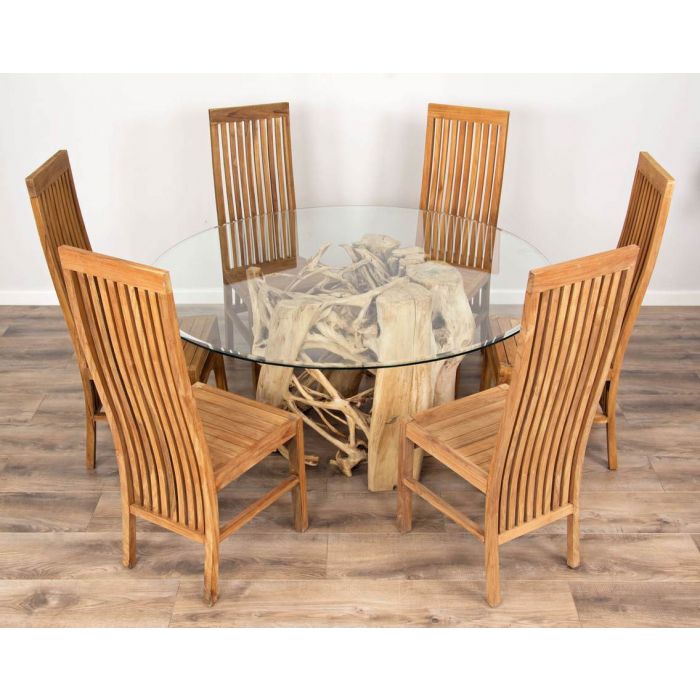 1.5m Java Root Circular Dining Table with 6 Vikka Chairs - Sustainable ...