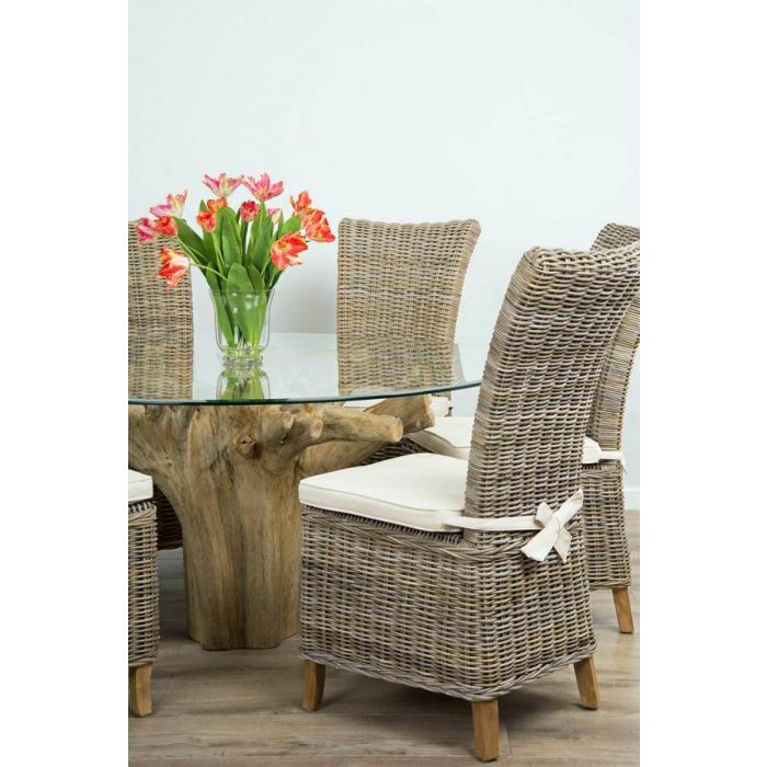 1.5m Reclaimed Teak Flute Root Circular Dining Table with 6 Latifa ...