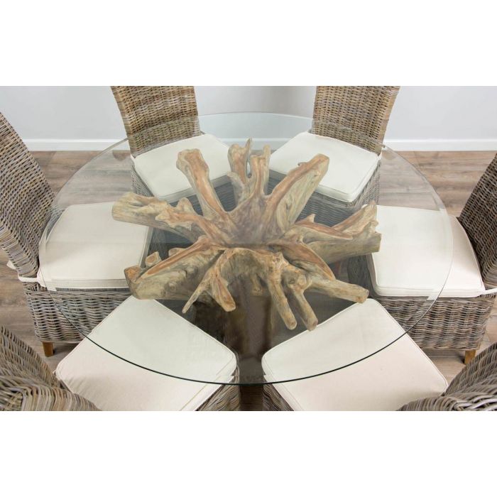 1.5m Reclaimed Teak Flute Root Circular Dining Table with 6 Latifa ...