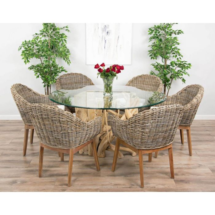 1.5m Java Root Circular Dining Table with 6 Scandi Armchairs ...