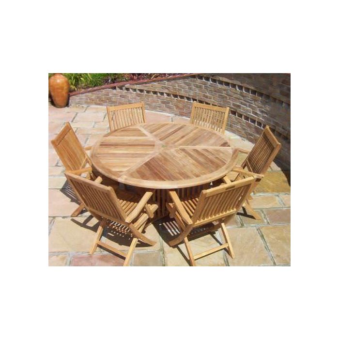 1.5m Teak Circular Radar Table with 6 Kiffa Folding Armchairs ...