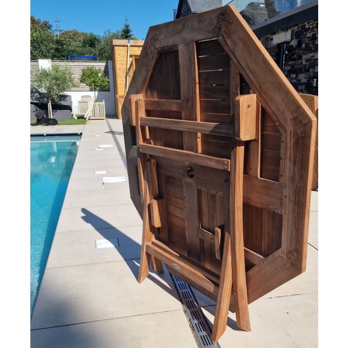 1m Teak Octagonal Folding Table with 2 Kiffa Folding Chairs & 2 Kiffa ...