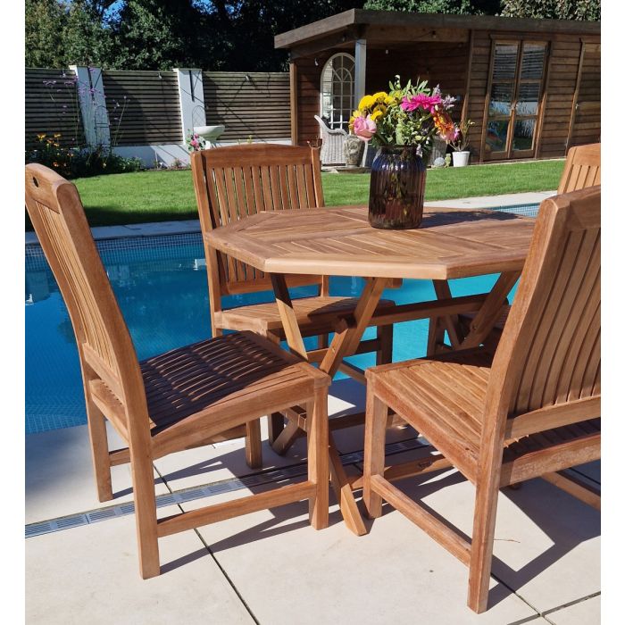 1m Teak Octagonal Folding Table with 4 Marley Chairs / Armchairs ...