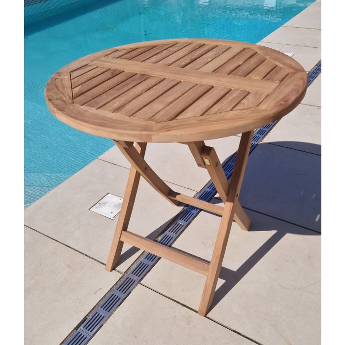 80cm Circular Folding Teak Garden Table - Sustainable Furniture
