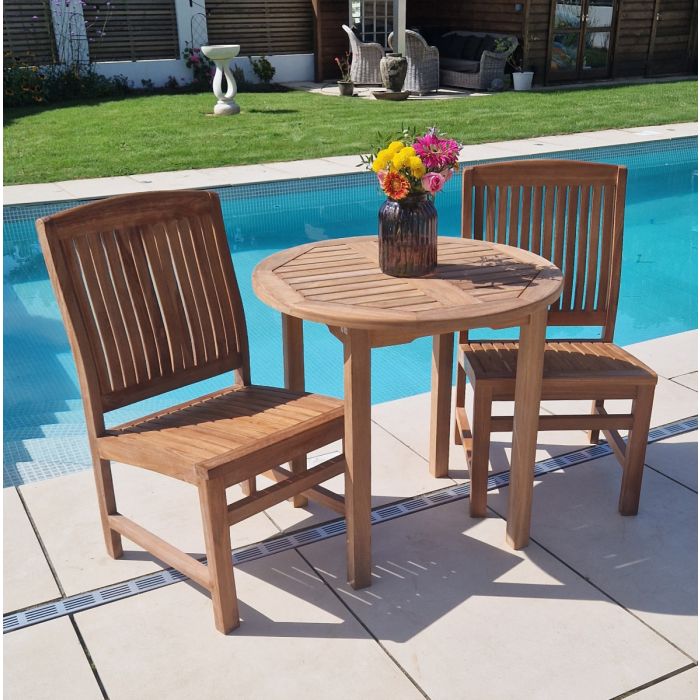 80cm Teak Circular Fixed Table with 2 Marley Chairs - Sustainable Furniture