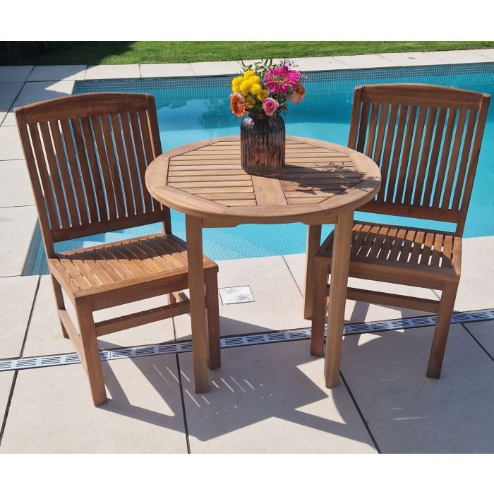 80cm Teak Circular Fixed Table with 2 Marley Chairs - Sustainable Furniture