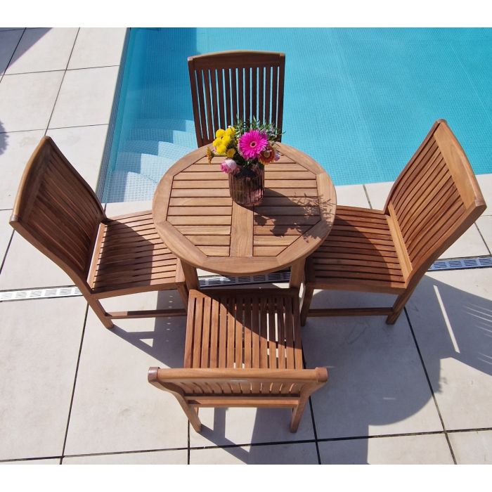 80cm Teak Circular Fixed Table with 4 Marley Chairs / Armchairs ...