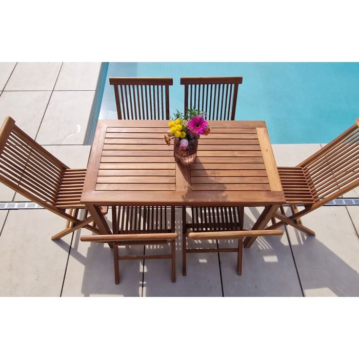 1.2m Teak Rectangular Fixed Table with 6 Classic Folding Chairs ...