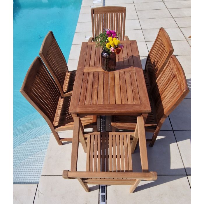 1.2m Teak Rectangular Fixed Table with 4 Marley Chairs & 2 Marley ...