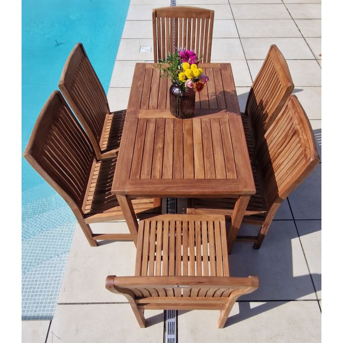 1.2m Teak Rectangular Fixed Table with 6 Marley Chairs - Sustainable ...