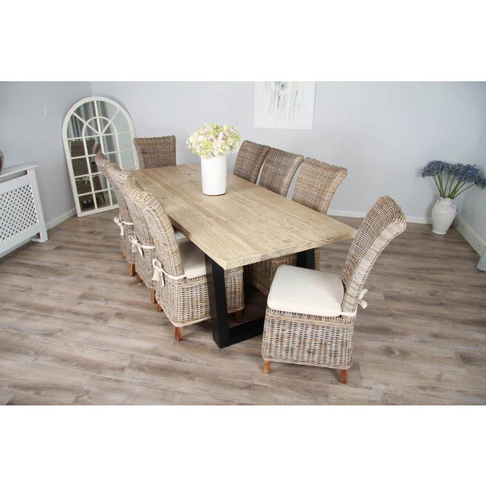 2.4m Reclaimed Pine Industrial Chic Cubex Table with Black Legs and ...