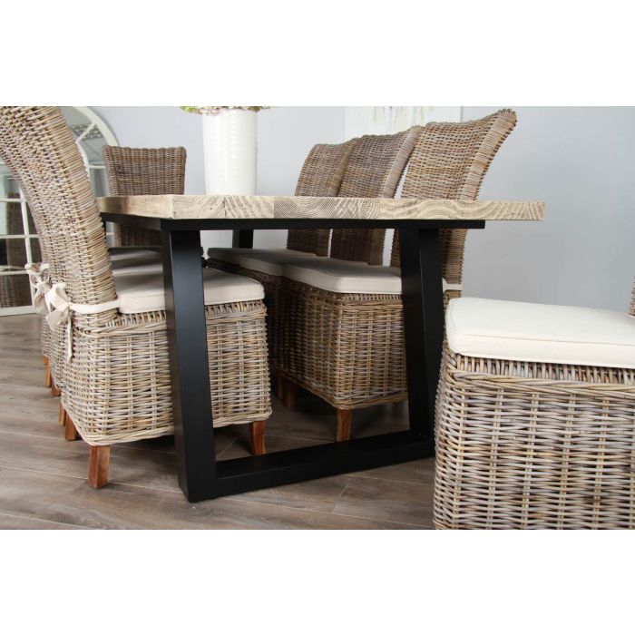 2.4m Reclaimed Pine Industrial Chic Cubex Table with Black Legs and ...