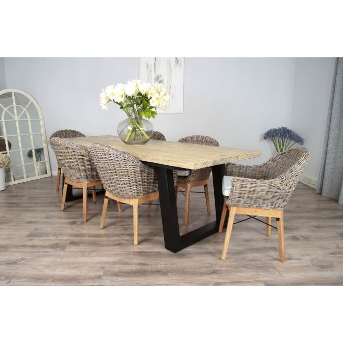 2.4m Reclaimed Pine Industrial Chic Cubex Table with Black Legs and ...