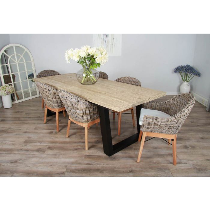2.4m Reclaimed Pine Industrial Chic Cubex Table with Black Legs and ...