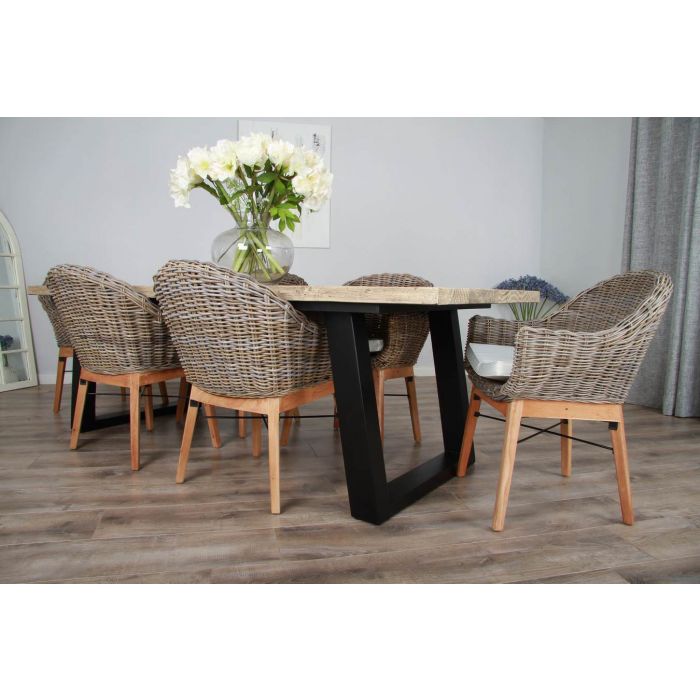 2.4m Reclaimed Pine Industrial Chic Cubex Table with Black Legs and ...