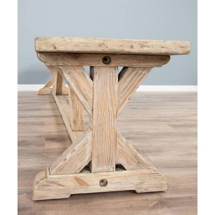 3m Reclaimed Pine Cross Table with Two Dining Benches - Sustainable ...