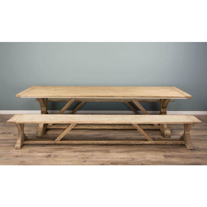 3m Reclaimed Pine Cross Table with Two Dining Benches - Sustainable ...
