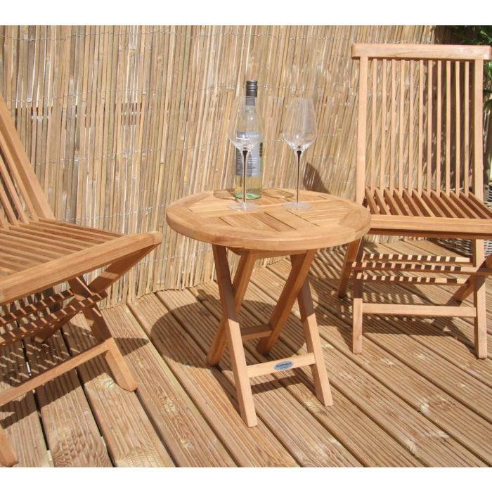50cm Teak Circular Folding Side Table with 2 Classic Folding Chairs ...